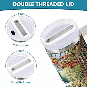 Jihqo Waterfall Forest Seen From Window 40 oz Stainless Steel Vacuum Insulated Tumbler with Handle and Straw Lid, Leakproof Water Bottle Double Wall Travel Mug Coffee Cup, Cupholder Friendly