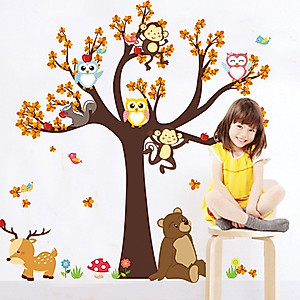 ElecMotive Jungle Wild Animal Vinyl Wall Sticker Decals for Kids Baby Bedroom (Owl Monkey Bear)