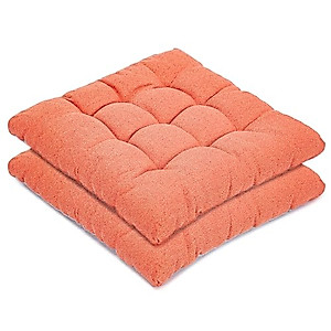 POMIU Outdoor Chair Cushions for Patio and Garden Furniture, Chair Pads Set Premium Comfortable Thick Fiber Fill Tufted Seat Floor Cover (2 Pack, 19" x 19", Orange)