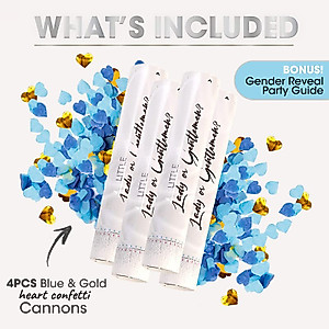Gender Reveal Confetti Cannon Bulk - Set of 4 - Heart Shaped Blue Confetti Cannon | Gender Reveal Ideas, Boy Gender Reveal Poppers | Gender Reveal Cannon | Baby Gender Reveal Confetti Popper Blue for Boy Gender Reveal
