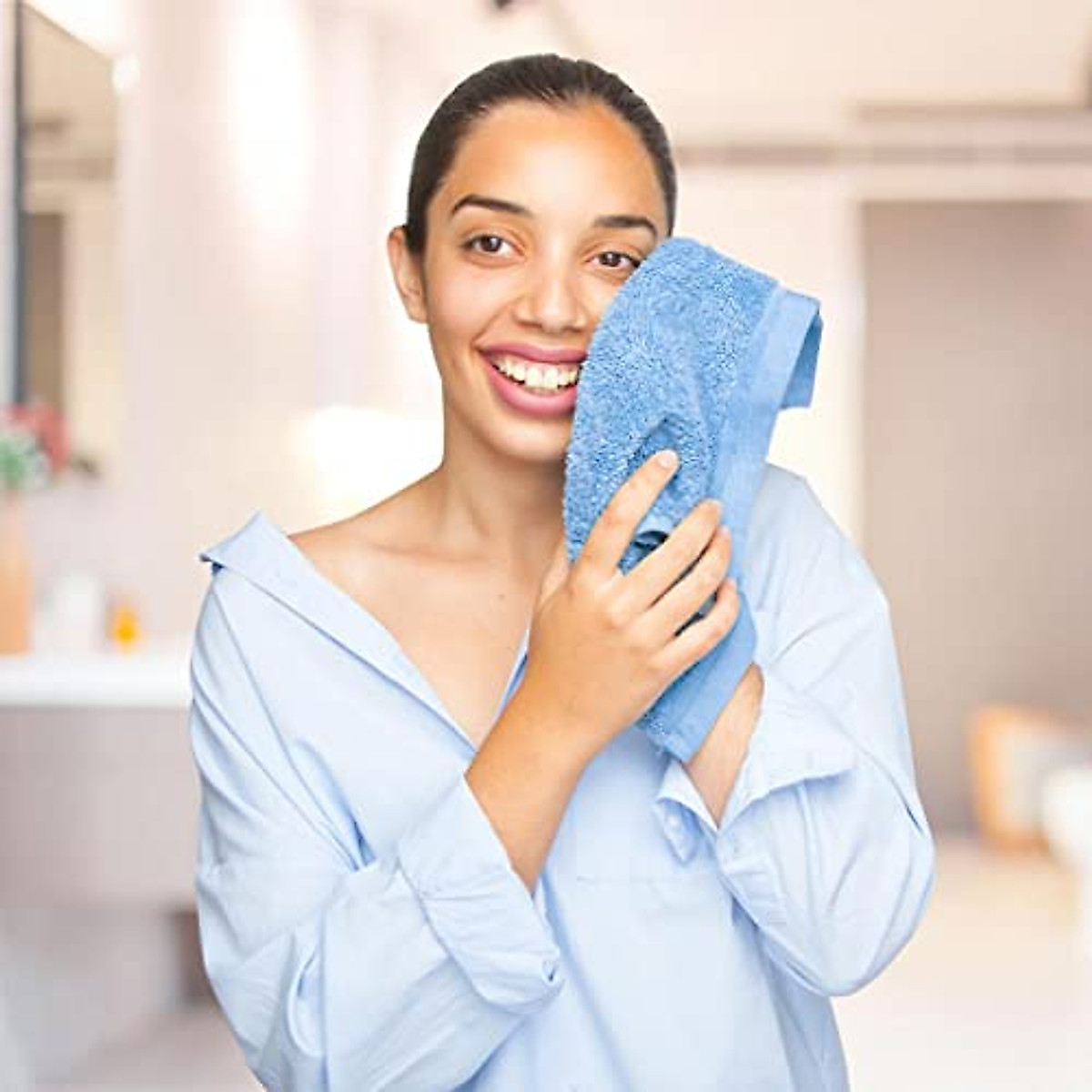 QUBA LINEN Wash Cloth Set - Pack of 24, 100% Cotton - Flannel Face Cloths, Highly Absorbent and Soft Feel Fingertip Towels (12x12 Pack of 24)