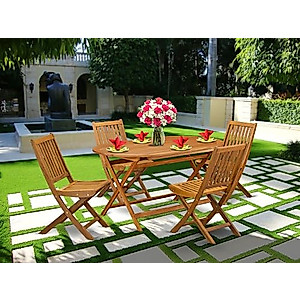 East West Furniture DIDK5CWNA 5 Piece Patio Garden Table Set Includes an Oval Outdoor Acacia Wood Dining Table and 4 Folding Side Chairs, 36x60 Inch, Natural Oil