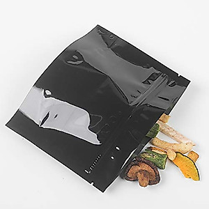 QQ Studio Pack of 100 Double-Sided Glossy Wide Mouth Smell Proof Stand Up Resealable Pouch Bags (Glossy Black, 6.5x5" (3oz))