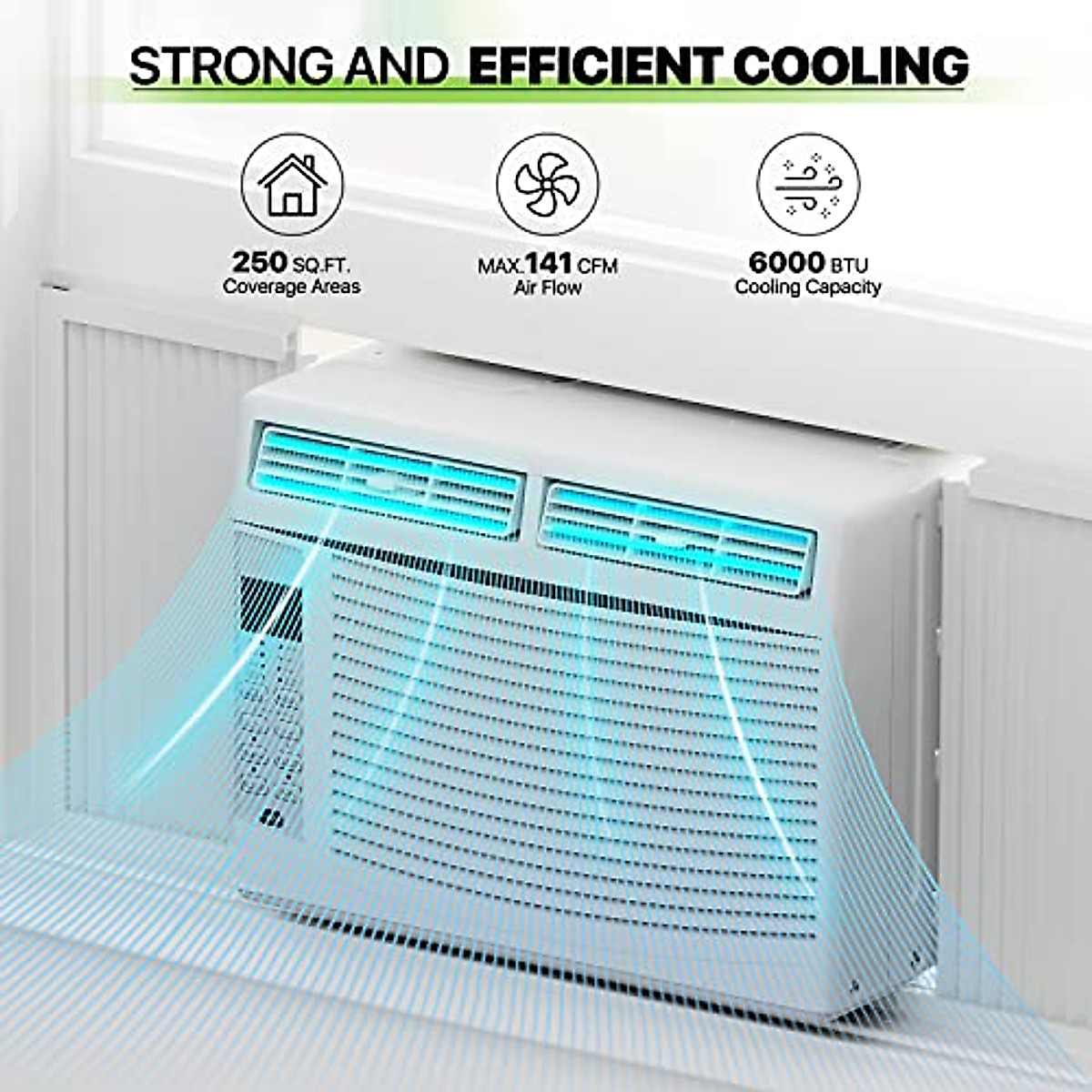 Magshion 6K BTU Window Air Conditioner, AC Window Unit with Remote Control and Washable Filter, Quiet Operation, Ideal for Rooms up to 450 Square Feet