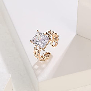 papasgix 14k Gold Plated Rings for Women, Clear Zircon Stackable Adjustable Aesthetic Handmade Statement Gold Band Rings, Cubic Zirconia Band Rings Open Rings （Clear）