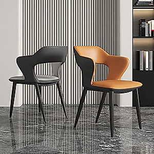 LITFAD Leather Indoor Upholstered Dining Chair with Arms Metallic Finish Open Back Side Chair Creative Restaurant Chair - 1 Piece Orange