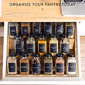 Laramaid 6oz 30Pack Glass Jars with Minimalist Black Spice Labels, Shaker Lids Dispenser with Airtight Black Metal Caps, White Pen, Cleaning Brush & Collapsible Silicone Funnel