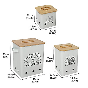 Potato Onion Garlic storage, Canister Sets for Kitchen Counter, Storage Set for Potato Onion Garlic, Kitchen Storage Bin Jars Pots with Aerating Tin Storage Holes & Wooden Lid - White