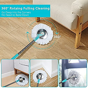 Floor Microfiber Wet Dry Mop, Tsmine Hardwood Floor Mop for Floor Cleaning, Commercial Household Clean Hardwood, Mop & Refills Set Include 2 Replacement Heads Refills and 61" Extended Mop Pole Handle