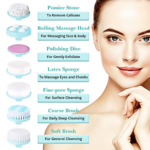Electric Facial Cleansing Brush 7 in 1 - Fabuday Face Skin Spin Brush for Deep Cleansing, Gentle Exfoliating, Blackhead Removing and Massaging, Battery Operated Facial Cleanser Brush