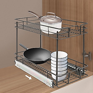 Sink Organizer and Storage,Multi-Purpose Cabinet Organizer,2-Tier Cabinet Pull Out Shelves,Pull Out Cabinet Organizer,Kitchen Helper,for Bathroom,Laundry Room,Kitchen,Pantry(Gray,21.5*10.5*15in)