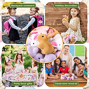 Sratte 16 Pcs Easter Bunny Stuffed Animal Bulk 4.7 Inch Small Plush Rabbit Keychains Detachable Bunny Party Favors Plushies Gifts for Birthday Baby Shower Easter Basket Stuffers Decorations