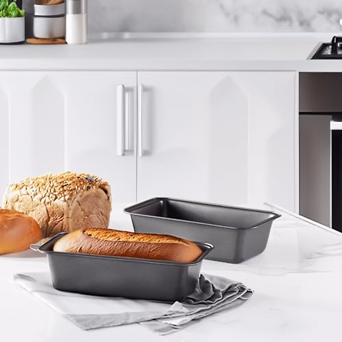 Mikim Loaf Pans for Baking Bread, Carbon Steel Rectangular Cake Pan Baking Bread Loaf Pan 10'' x 5'', Set of 2 Gray (10'' x 5'')