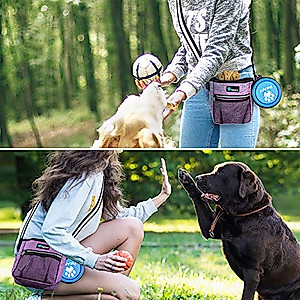 PetAmi Dog Treat Pouch, Pet Treat Pouch for Training, Dog Walking Bag Holder for Kibbles, Pet Food Toy, Dog Trainer Essentials Supplies, Poop Bag Dispenser, 3 Ways to Wear (Purple)