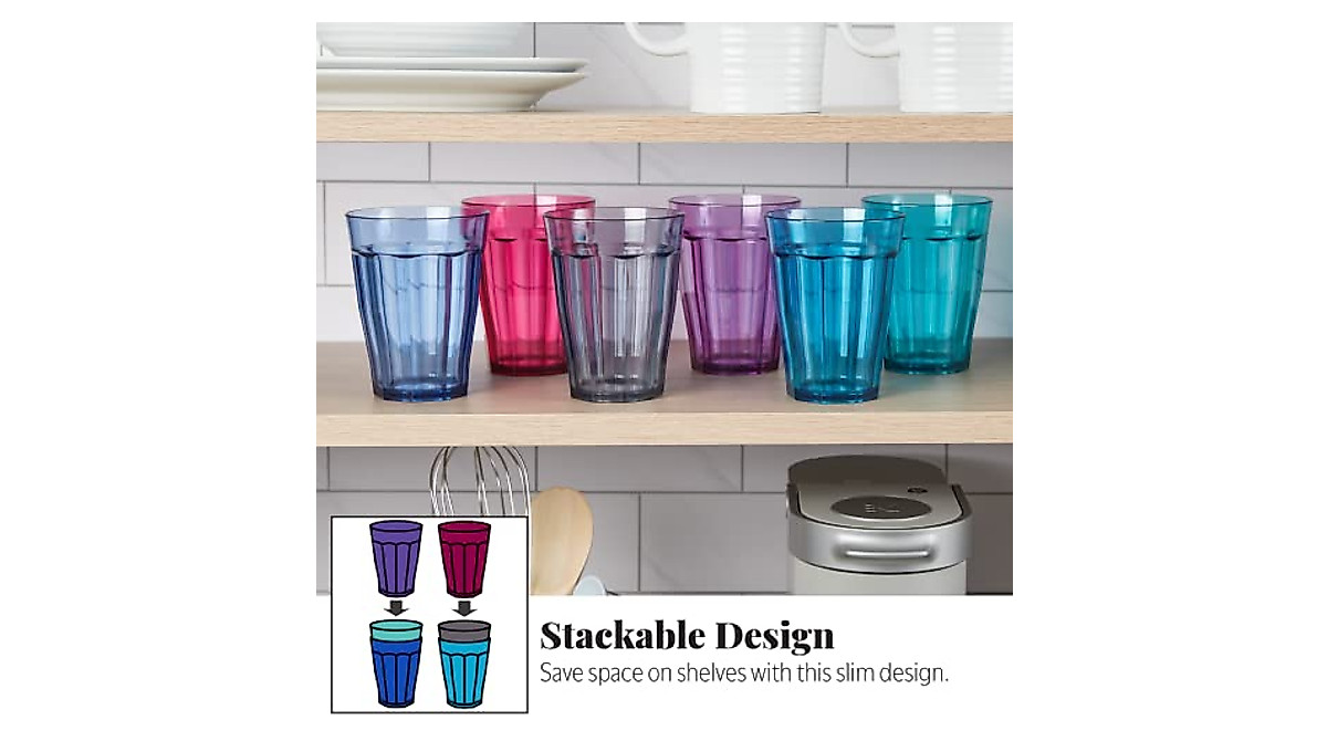 Colorful Stackable Kids Drinking Glasses - 12 oz Pack of 6