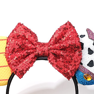 Foeran Mouse Ears Headbands, Sequin Mouse Ears Headband with Bow for Kids Adults Women, Accessories for Birthday Party Cosplay Costume(cow yellow)