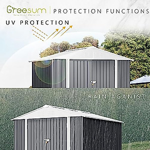 Greesum Metal Outdoor Storage Shed 8FT x 6FT, Steel Utility Tool Shed Storage House with Door & Lock, Metal Sheds Outdoor Storage for Backyard Garden Patio Lawn, Gray