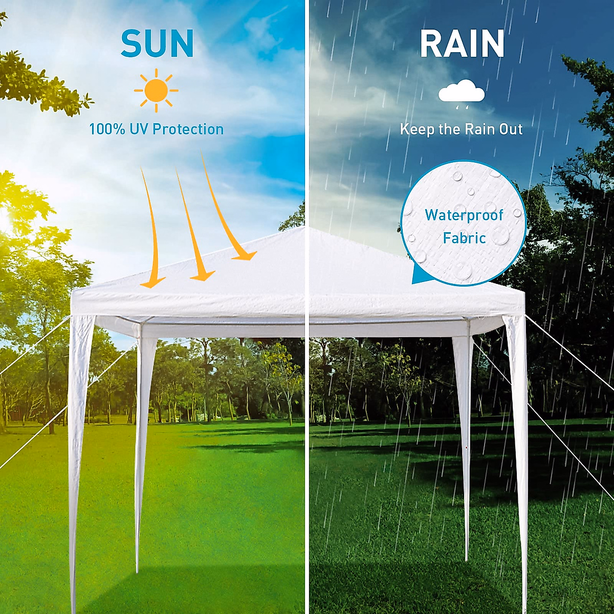 10' x 10' Outdoor Canopy Tent, White Party Tent with Spiral Tube, Wedding Patio Gazebo with Dressed Legs, Small Waterproof Tent for Barbecue, Camping