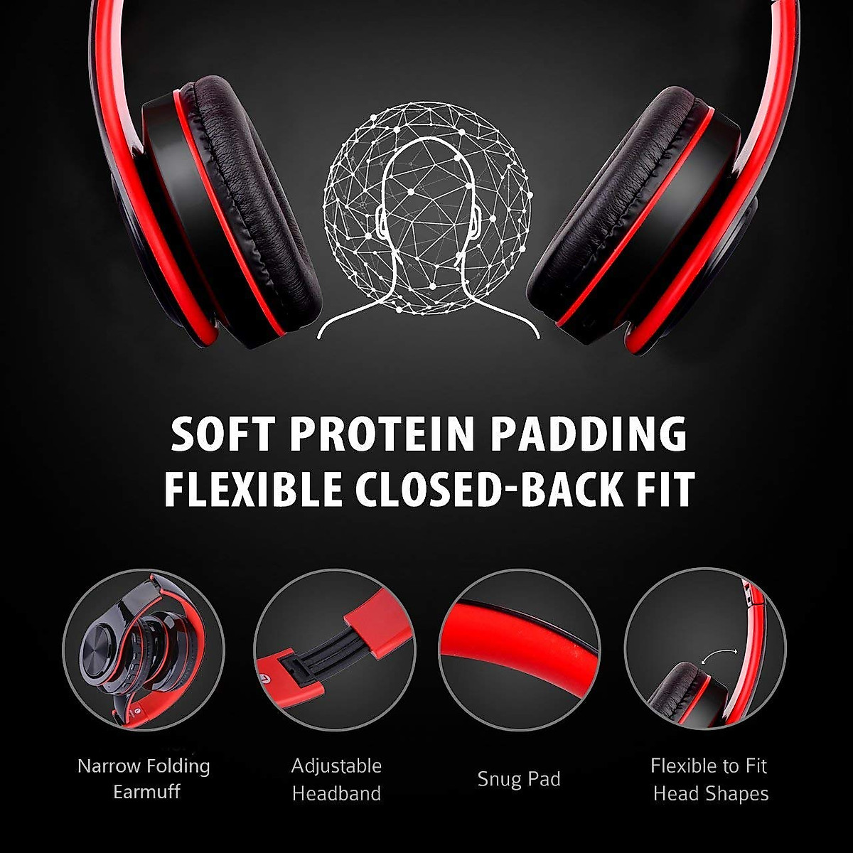 Wireless Headset with Mic, Foldable Bluetooth Headphone with 3.5mm Audio Jack, Built-in Noise Cancelling Microphone, Support for Plug-in Card, for PC, Phone(Black)