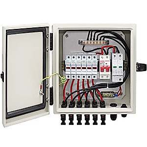TWTADE Metal Solar Combiner Box,6 String PV Combiner Box with LED 15A Rated Current Fuse and 63A Air Circuit Breaker & Surge Protective Device,for On/Off Grid Solar Panel System