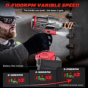 Cordless Impact Wrench 1/2 inch for Milwaukee M18 Battery, 900Ft-lbs(1200N.m) High Torque Brushless Electric Impact Wrench Gun, Power Impact Driver with 4-Mode Speed, LED Work Light(no battery)