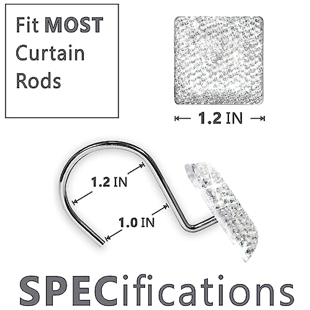 Crystal Shower Curtain Hooks Rings: Bling Glitter Sparkle Shiny Clear Diamond Decorative Shower Curtain Hooks - Luxury Fancy Glam Square Rhinestones Curtain Rings & Hangers for Bathroom - Set of 12