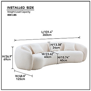 BAMOOLI 101'' Curved Sofa Couch, Mid Century Modern Half Moon Living Room Sofa, Luxury 5-Seat Sofa Couch with 4 Throw Pillows, Teddy Fleece Leisure Couch for Apartment, Office, Bedroom, Beige