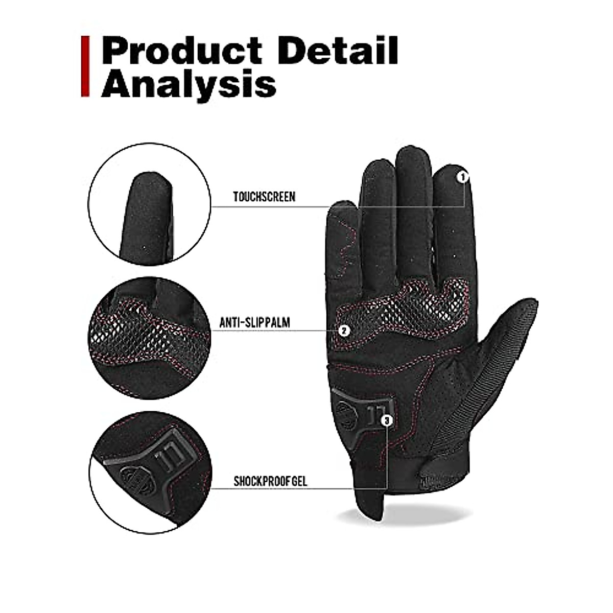 Motorcycle Gloves Touchscreen Motorbike Riding Gloves for Men and Women with Soft Knuckle Protective Gear for Powersports,Red XX-Large