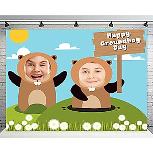 Happy Groundhog Day Banner Background Cute Animals Peeking Out Hole Theme Decor for Season Forecast 1st Birthday Party Spring February 2nd Holidays Festival Groundhog Day Supplies Favors Decorations