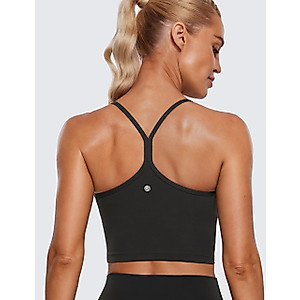 CRZ YOGA Womens Butterluxe Y Back Longline Sports Bras - Spaghetti Straps Racerback Padded Yoga Workout Crop Tank Top Black Small