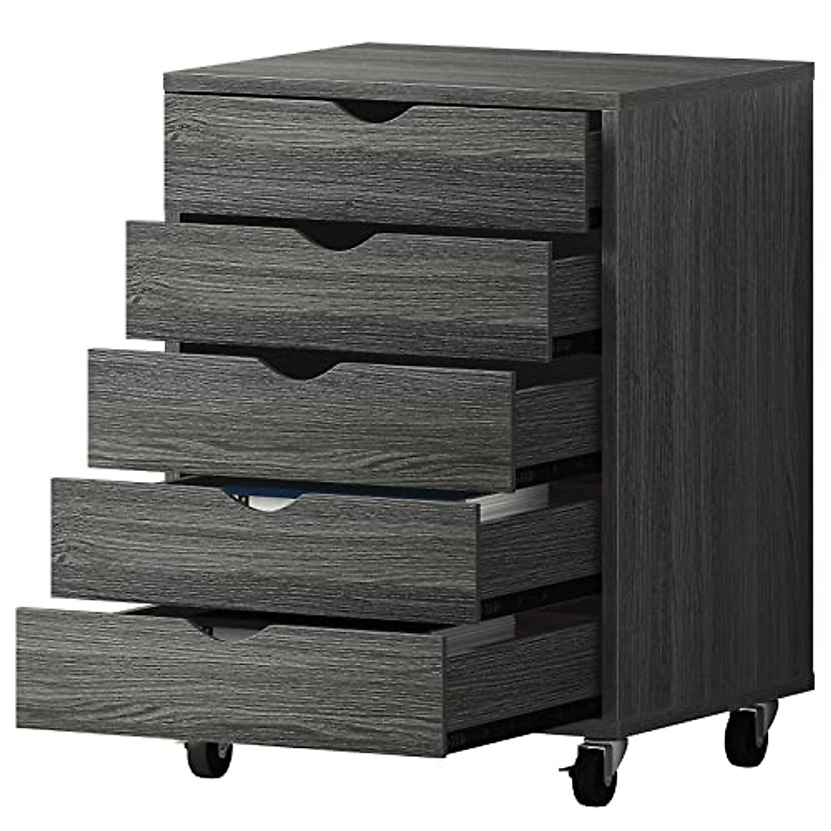 YITAHOME 5 Drawer Chest, Mobile File Cabinet with Wheels, Home Office Storage Dresser Cabinet, Grey