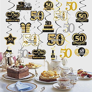 30pcs 50th Anniversary Decorations Hanging Swirl Party Supplies, Happy 50th Wedding Anniversary Hanging Swirl Decorations, Black Gold 50 Year Anniversary Theme Decor Sign