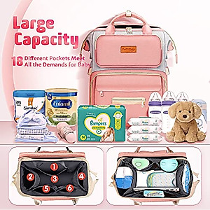 Bubblbay Pink Diaper Bag Backpack, 16 Large Pockets Multifunctional Portable Baby Travel Bags for Boys Girls, 900D Waterproof Baby Diaper Bag