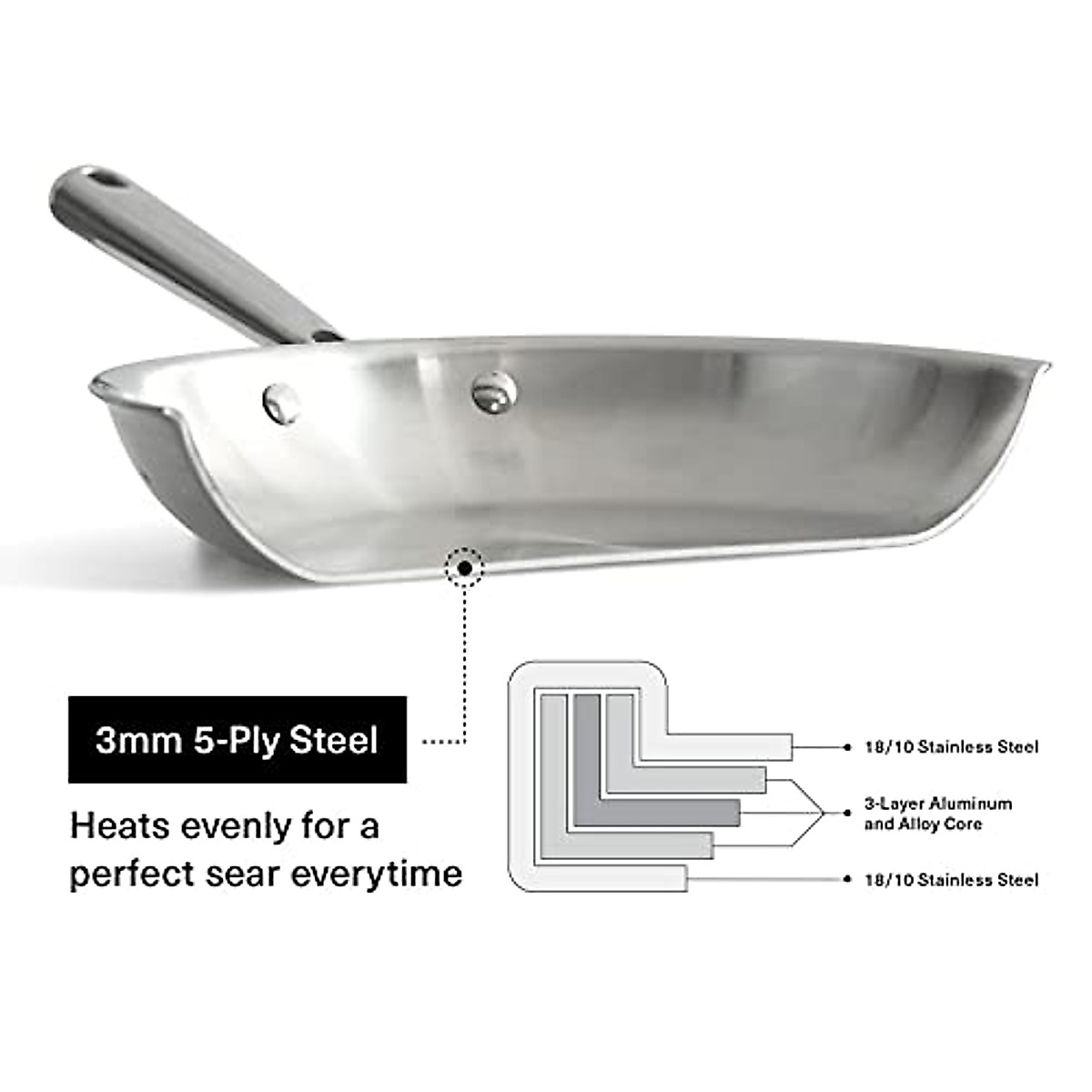 Misen Stainless Steel Cookware Bundle - Includes 12" Stainless Frying Pan, Fish Spatula, Stainless Tongs - Metal, Stainless Steel, Non-Stick, Left-Handed - Cookware Accessories, Kitchen Gadgets