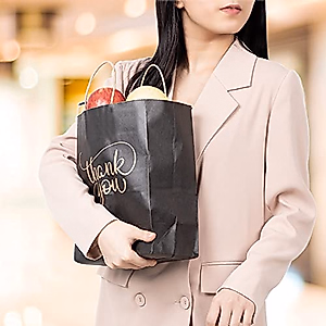 LEAFIPO 50 Pcs Black Paper Bags With Handles Bulk, Thank You Gift Bags Medium Size 8 x 4.75 x 10, Kraft Paper Bags for Small Business, Shopping, Wedding, Party, Retail, Goodies, Wholesales, Boutique