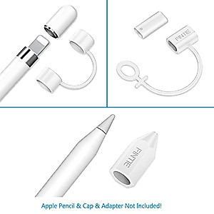 Fintie 3 Pieces Silicone Bundle Compatible with Apple Pencil 1st Generation, Soft Protective Cover Accessories Pencil Cap Holder with Nib Cover, Cable Adapter Tether, White