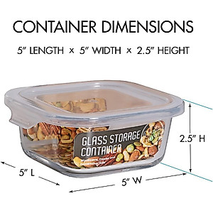 Bonita Home Square Glass Storage Container, Stackable BPA Free Airtight Seal Food Containers with Lids, Meal Prep Kitchen Organization and Storage, 5"x5" x 2.5", 17.6oz, 0.52L, 4 Pack, Red (New Lid)