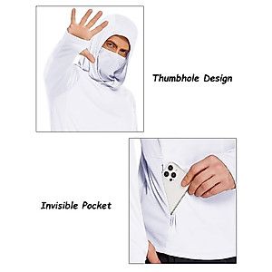 Hooded Fishing Shirts for Men UPF 50+ Long Sleeve Hoodie with Mask Lightweight SPF Sweatshirts Rash Guard Camo Neck Gaiter