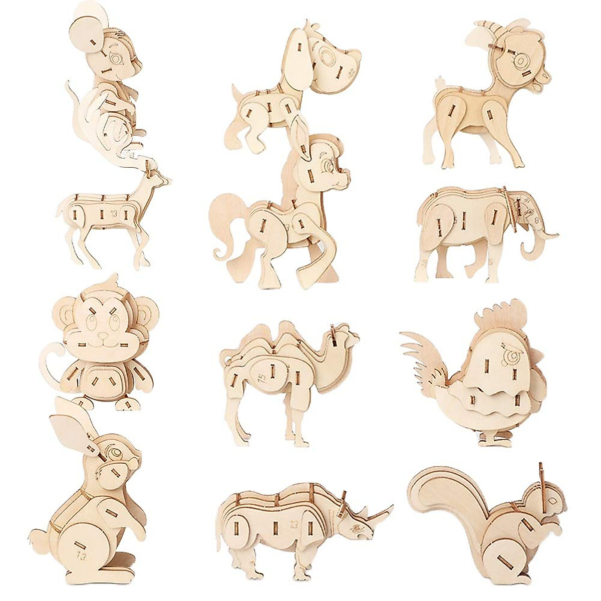 3D Wooden Animal Puzzle Model Kit Toys for Kids Puzzle Build 3D Puzzles Educational Crafts Building Engineering DIY STEAM STEM Learning
