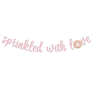 Sprinkled with Love Glitter Banner Baby Shower Sprinkle Party Decoration for Girl Pre-Strung Sign Gold (Pink)