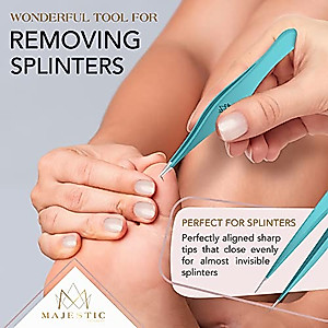 Majestic Bombay Fine Point Tweezers for Women and Men – Splinter Ticks, Facial, Brow and Ingrown Hair Removal–Sharp, Needle Nose, Surgical Tweezers Precision Pluckers best tweezers for chin hair