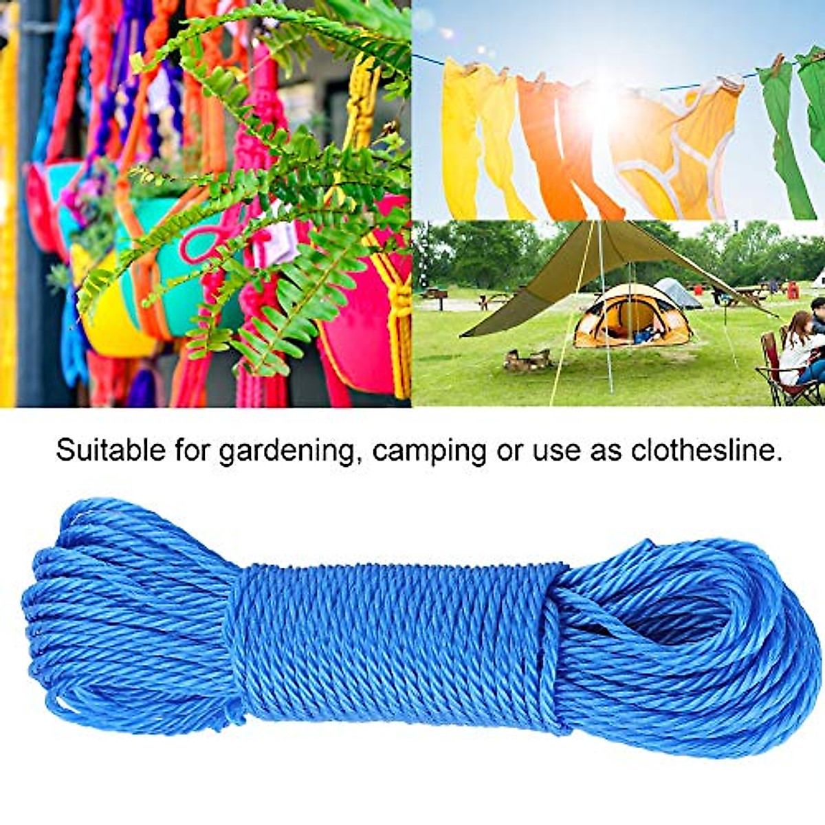 Nylon Rope, 20M Braided Rope Extra Strength Sunlight Nylon Rope Flag Pole Clothes Line Camping Utility Good for Clothesline Tie Pull Swing and More (blue)