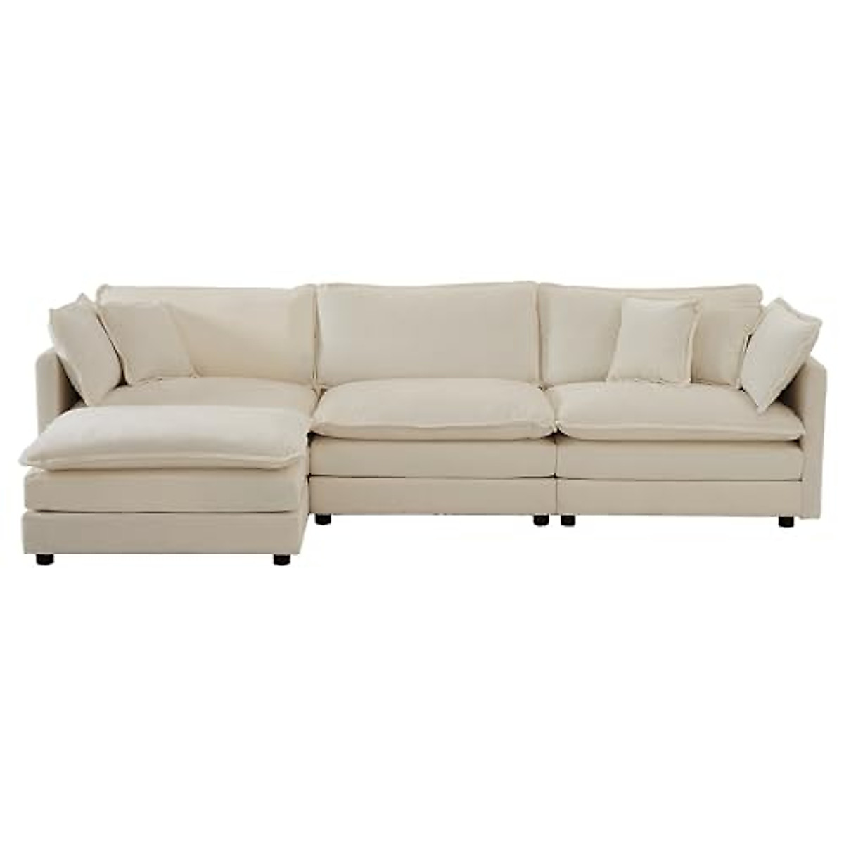 L Shaped Convertible Sectional Sofa with Movable Ottoman,Free Combination Deep Seater Cloud Couch with Throw Pillows, Comfy Chenille Upholstered Modular Sofa&Couch Bed for Living Room,Office