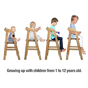 PandaEar Wooden High Chair for Toddlers, Adjustable Child Highchair Feeding Chair with Removable Cushion & Steps for Kids Dining, Eating, Studying