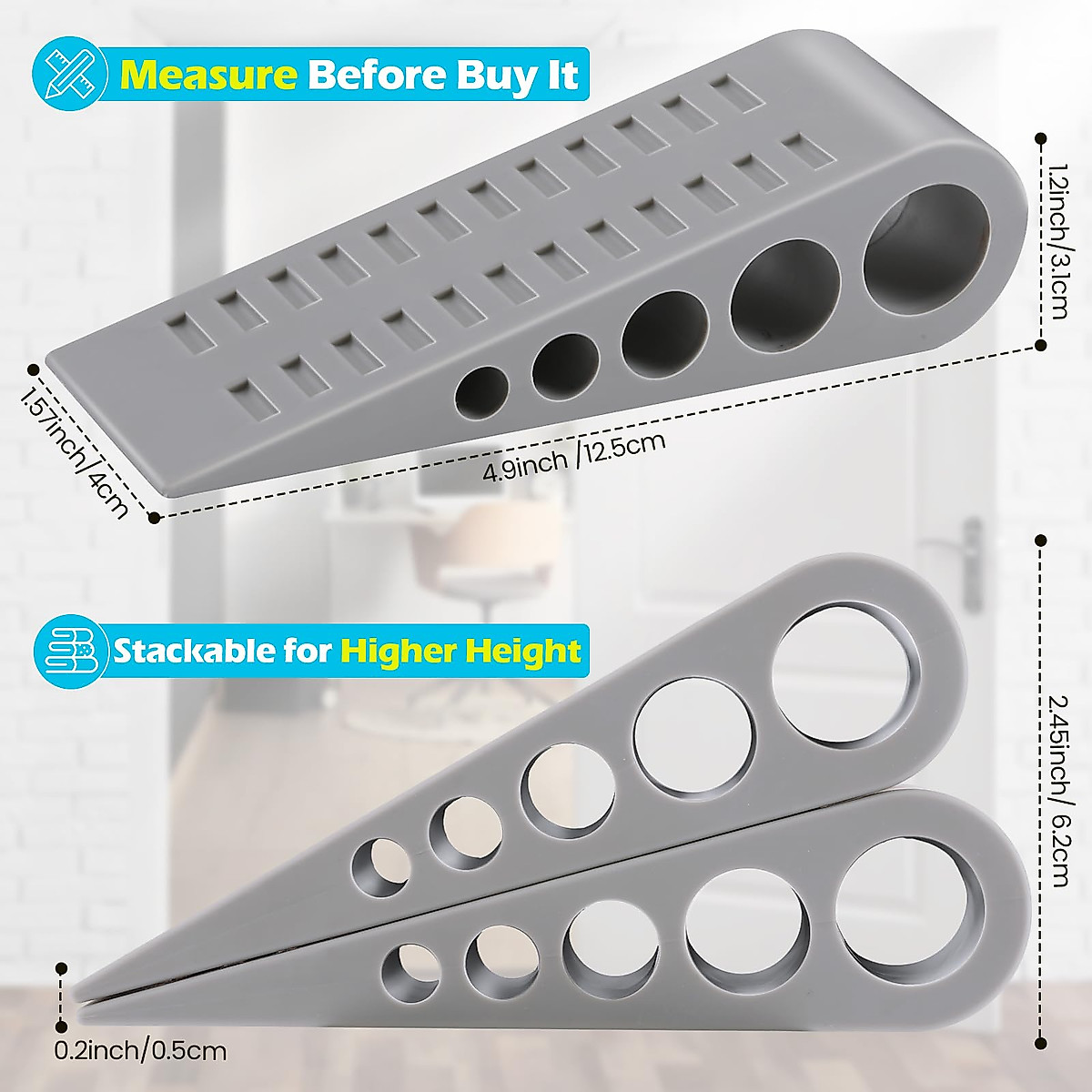 Soaoo 20 Pack Rubber Door Stoppers Bulk with Holder Door Stoppers for Bottom of Door Anti Slip Door Wedge Doorstop for All Floor Types (Gray)