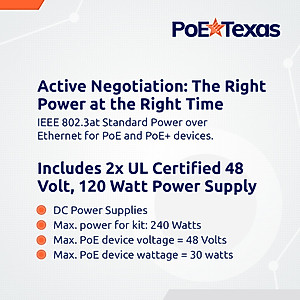 PoE Texas 24 Multi Port IEEE 802.3at PoE+ Injector - Gigabit Data Active Power Over Ethernet for High Powered Devices, 30W PoE Injector for WiFi Access Point & More with 2X 56V 120W Power Supplies