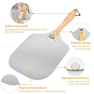 Luvan Aluminum Metal Pizza Peel with Foldable Wooden Handle,12x14 Inch Aluminum Pizza Peel,Pizza Paddle Foldable Pizza Peel Pizza Spatula Paddle Pizza Spatula for Oven,Baking Homemade Pizza Bread