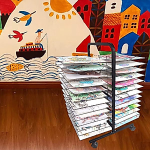 Art Drying Rack for Classroom Drying Rack for Art Metal Wire Work Display Rack, Back-to-Back 13-Shelf Mobile Art Carts with Wheels for Classroom Art Studios and Home Use. Drying & Print Racks
