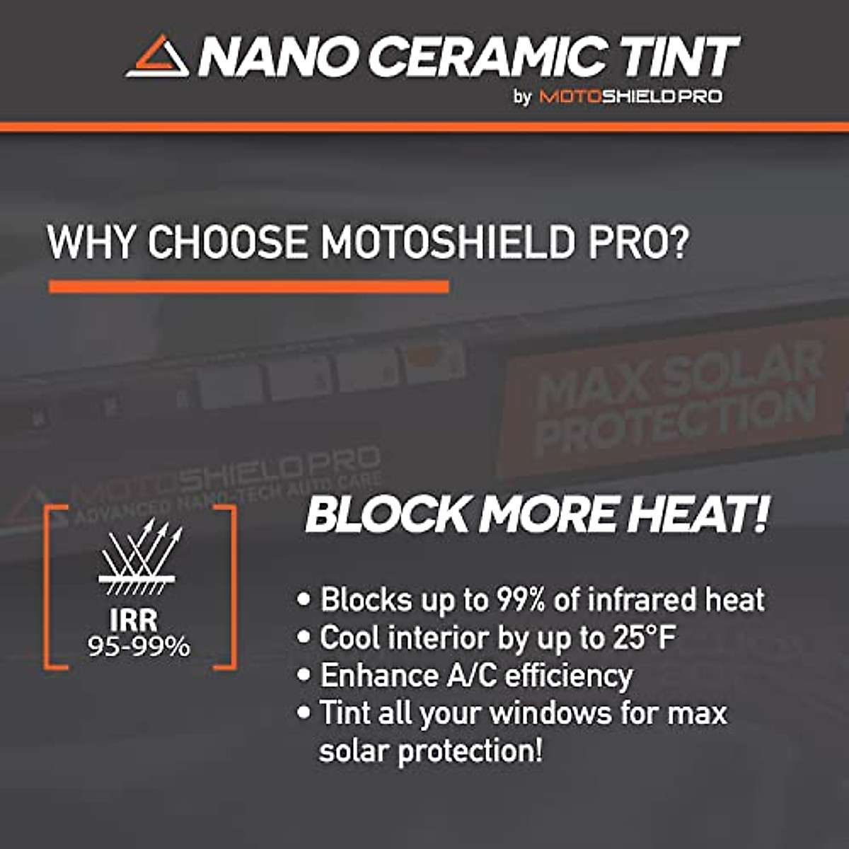 DIY-MotoShield Pro Premium Nano Ceramic Tint (70% VLT) 30” in x 10’ ft Roll | Professional Window Film for Auto, Reduce Infrared Heat & Block UV by 99%