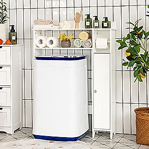 Giantex Over-The-Toilet Storage Rack, Bathroom Freestanding Space Saver with 1-Door Side Storage Cabinet, 2 Open Adjustable Shelves, Anti-Topping Design Towels Organizer Stand White